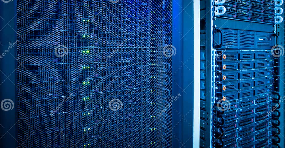 Server Rack Cluster in a Data Center Stock Image - Image of network ...