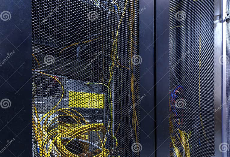 Server Rack Cluster in Data Center. Network Server Room with Servers ...