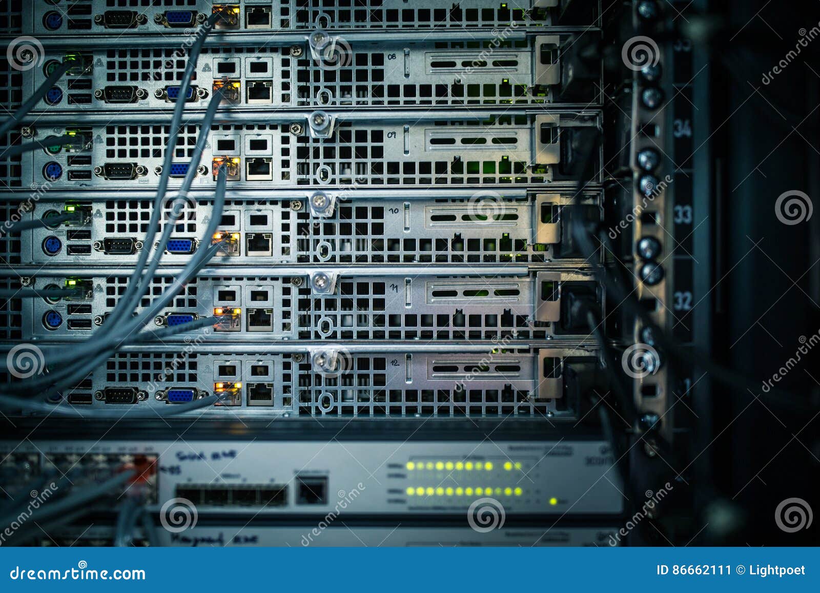 Server Rack Cluster in a Data Center Stock Image - Image of fiber ...