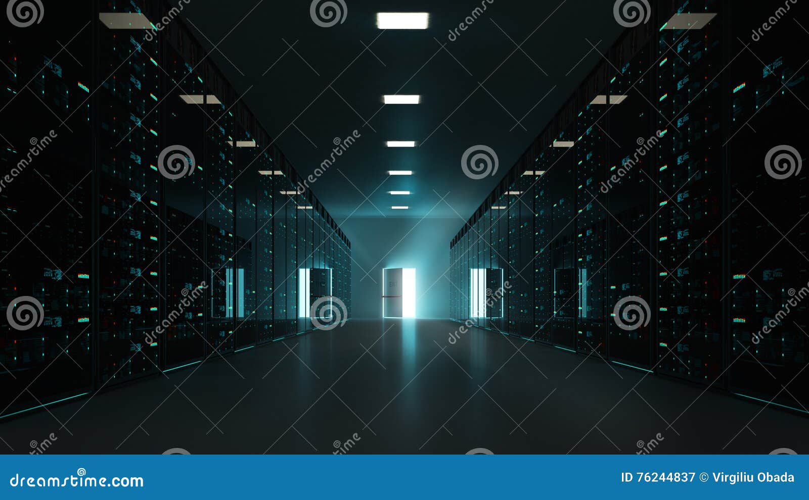 Server Rack In Big Data Center Inside Close Up. Supercomputer With ...
