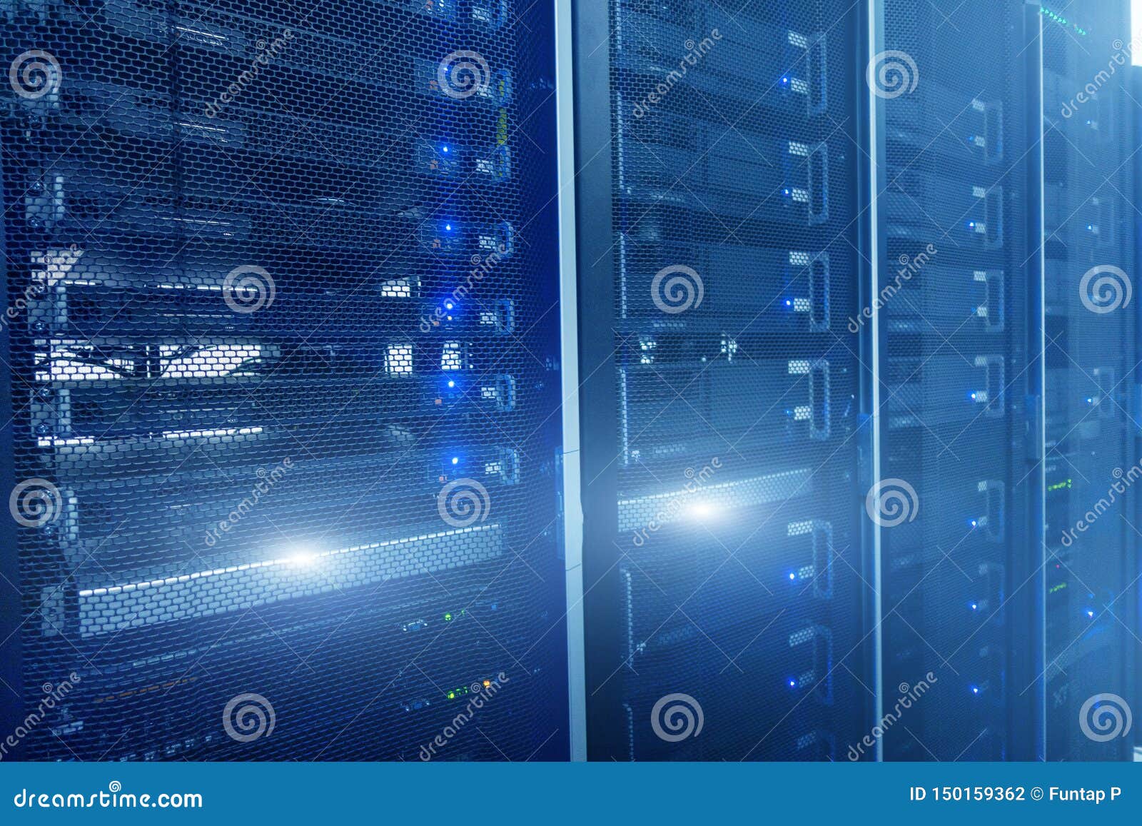 Server Rack in Data Center. Blue Light Stock Photo - Image of mainframe ...