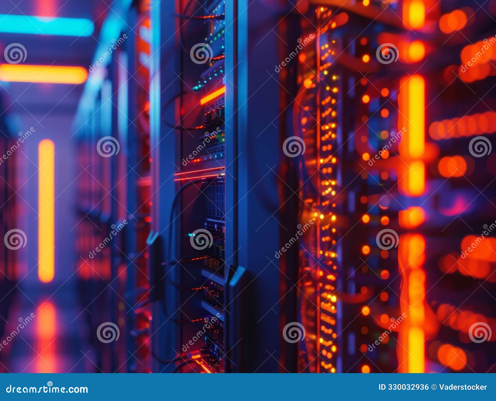 Server Rack in a Data Center with Red and Blue Lights Stock ...