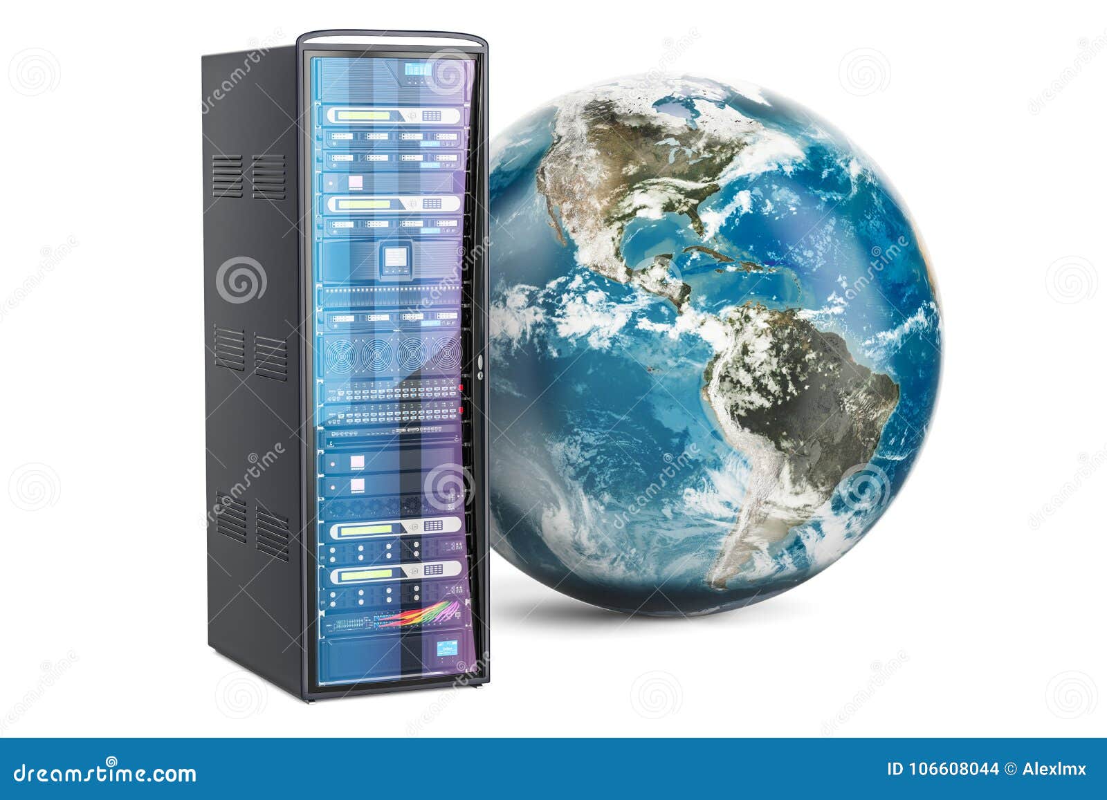 Server Rack with Earth Globe. Global Internet Concept, 3D Render Stock ...