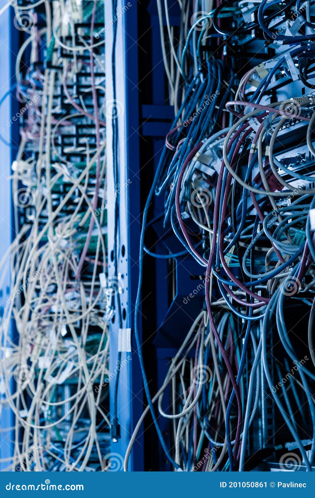 Server Rack with Fiber Optic Cables Attached To Front Panel Swit Stock ...