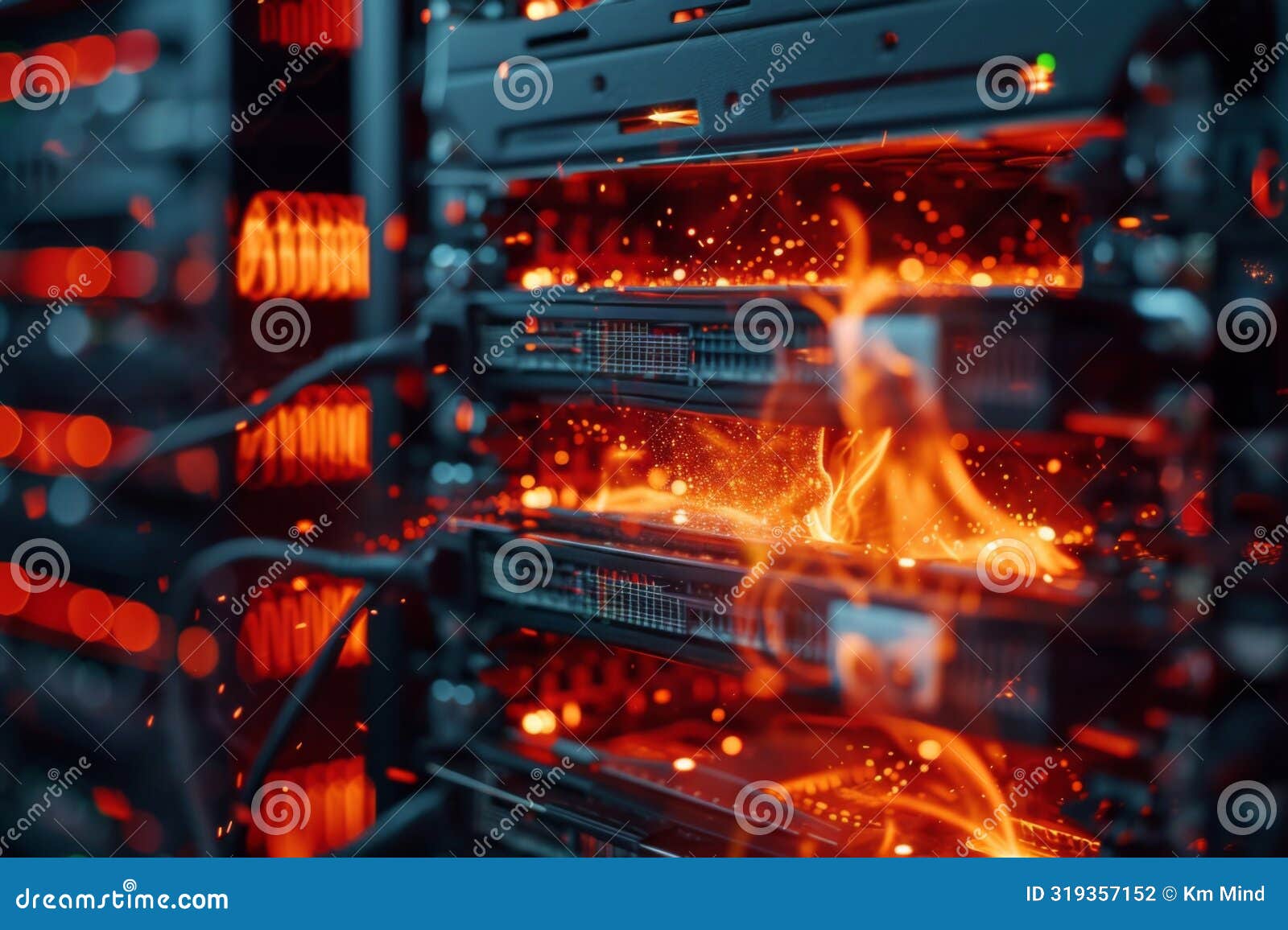 Server Rack on Fire in Data Center Stock Illustration - Illustration of ...