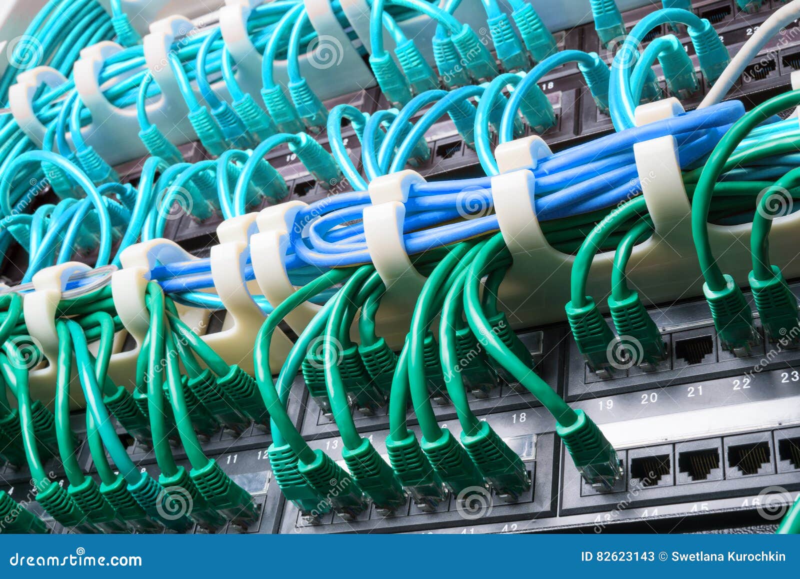 Server Rack with Green Cables Stock Image - Image of interface ...