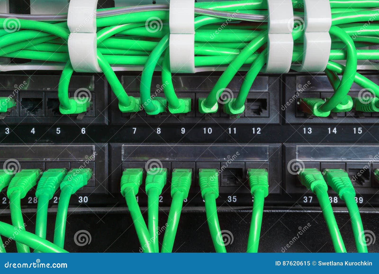 Server Rack with Green Internet Patch Cord Cables Stock Image - Image ...