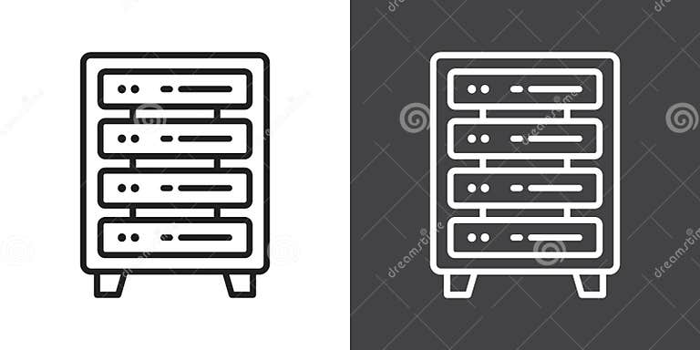 Server Rack Icon Flat Vector Set Outline Stock Vector - Illustration of ...