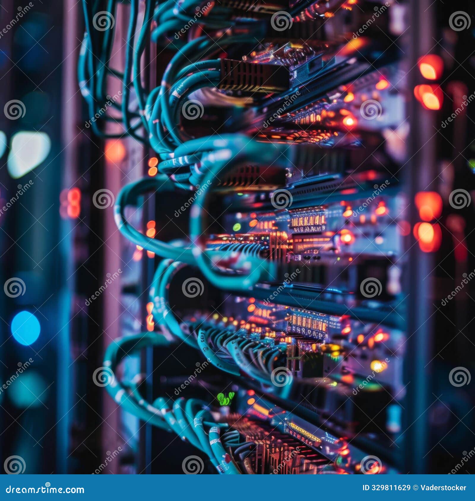 Server Rack with Interconnected Cables and Lights Stock Illustration ...