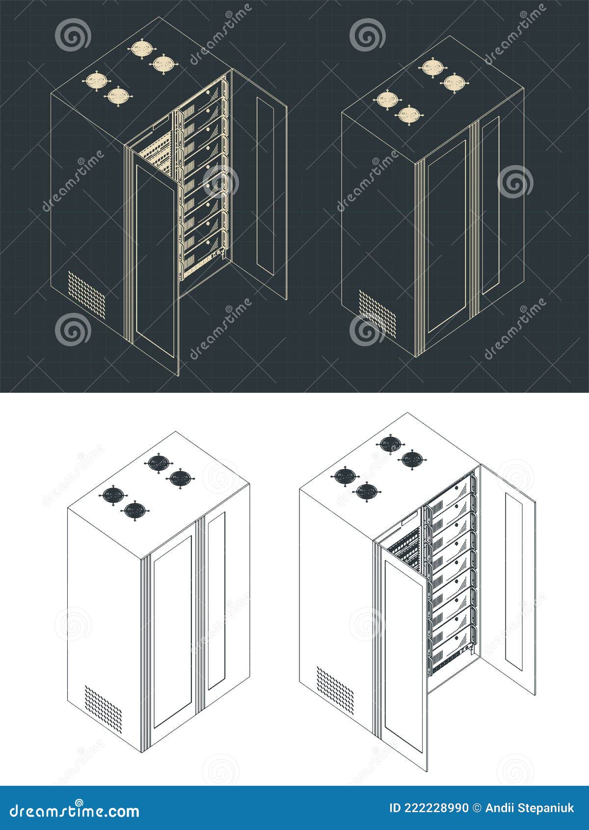 Server Rack Isometric Blueprints Stock Vector - Illustration of ...