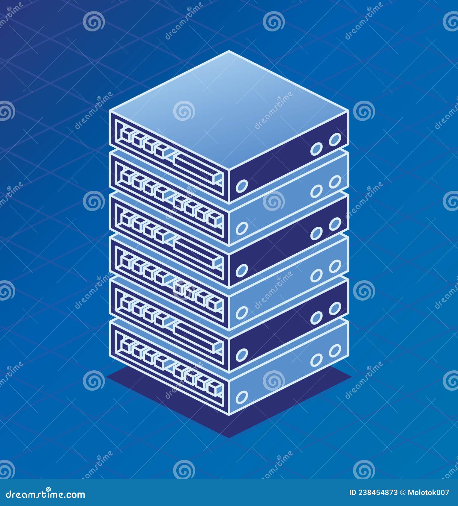 Server Rack Isometric Outline Object on Blue Background Stock Vector ...