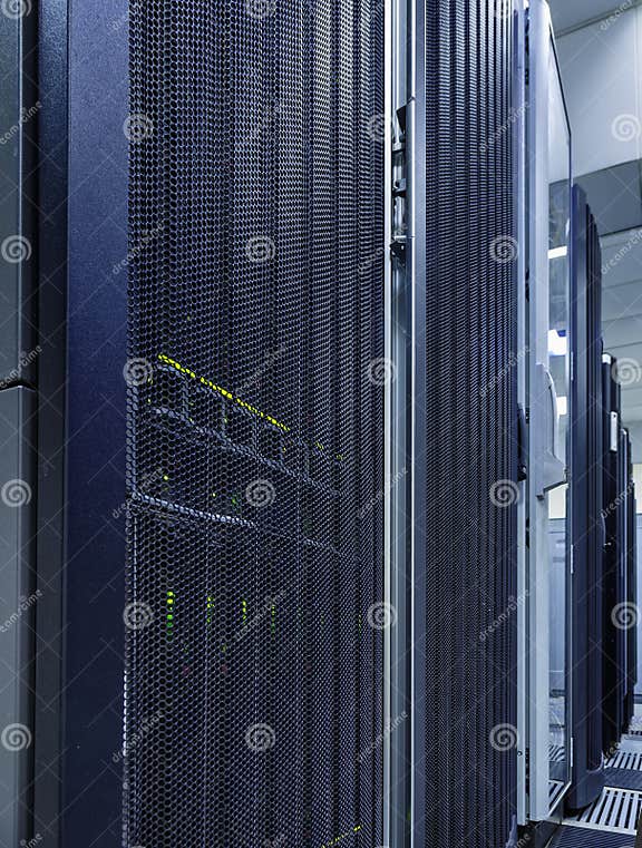Server Rack with LED Indicator Inside in Mofern Data Center Stock Photo ...