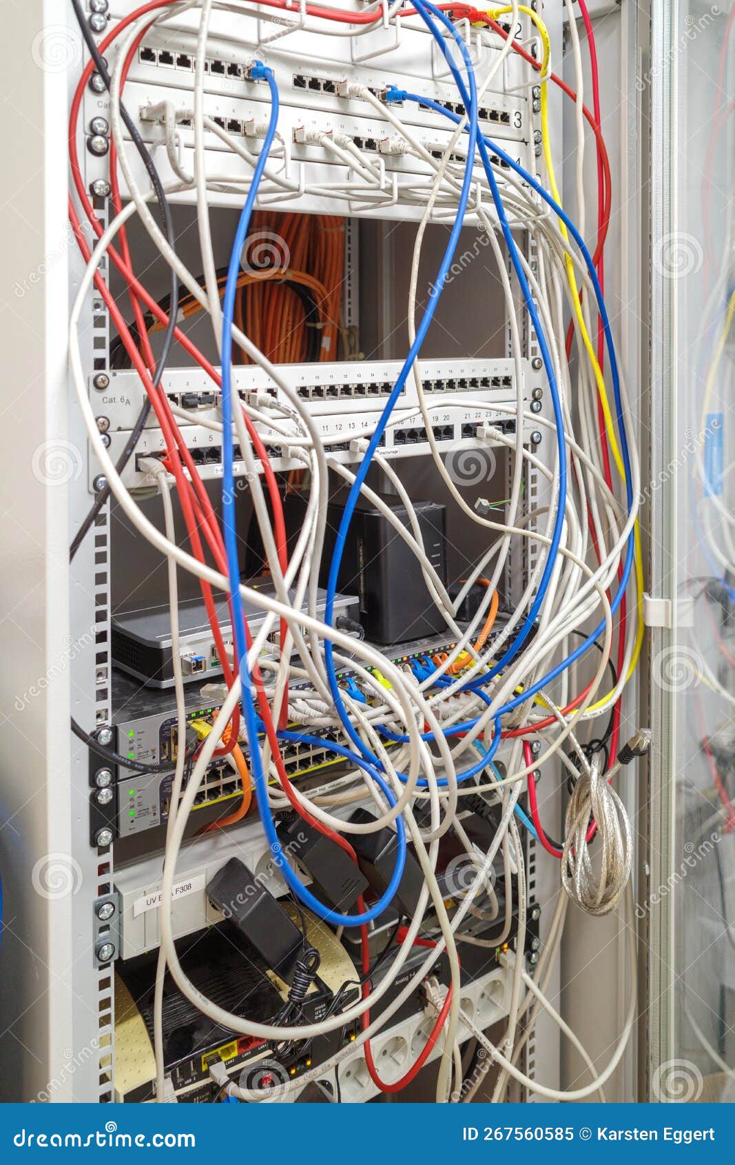 In a Server Rack Many Different Colored Network Cables are Connected To ...