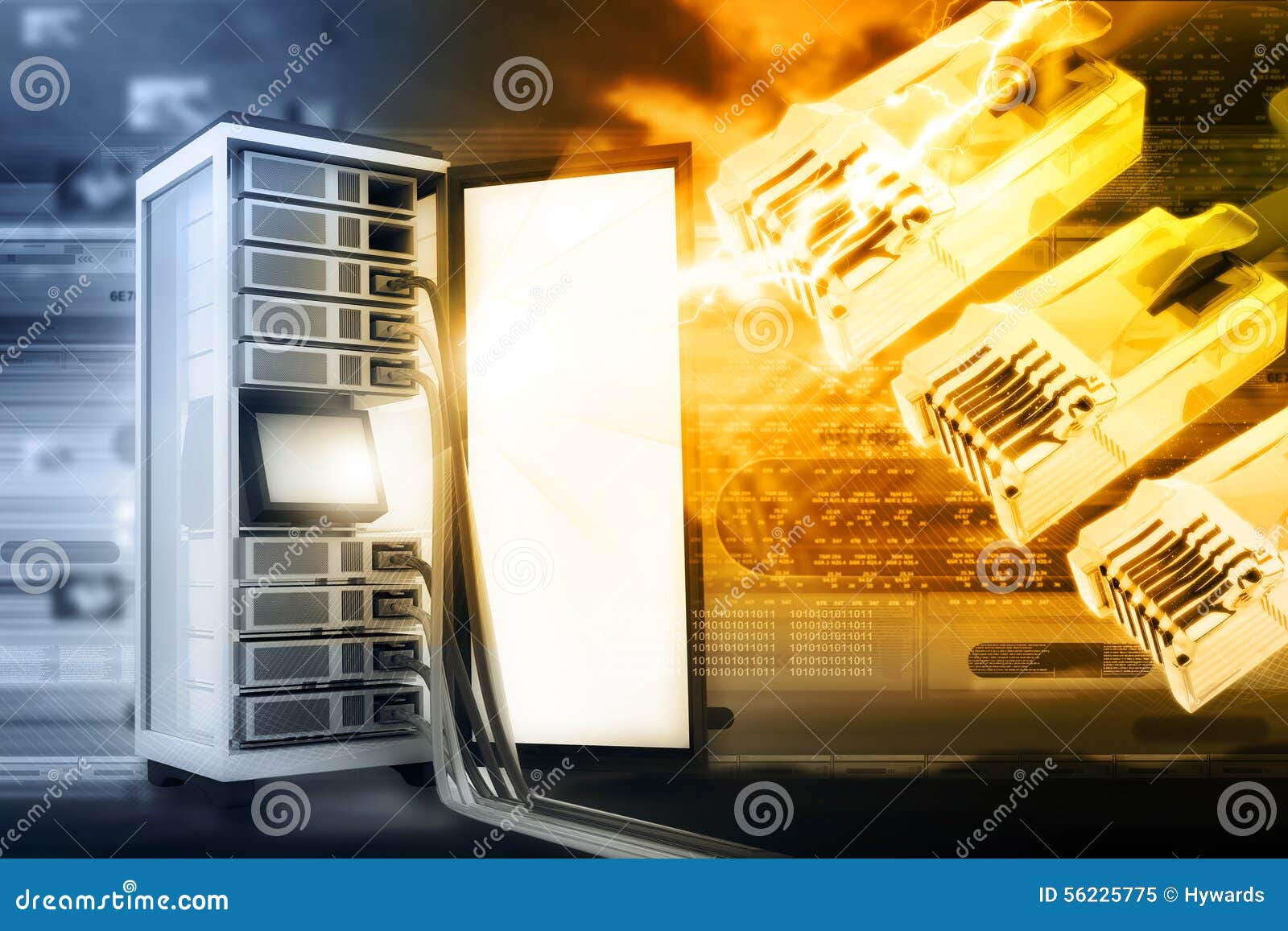 Server Rack with Network Cables Stock Illustration - Illustration of ...