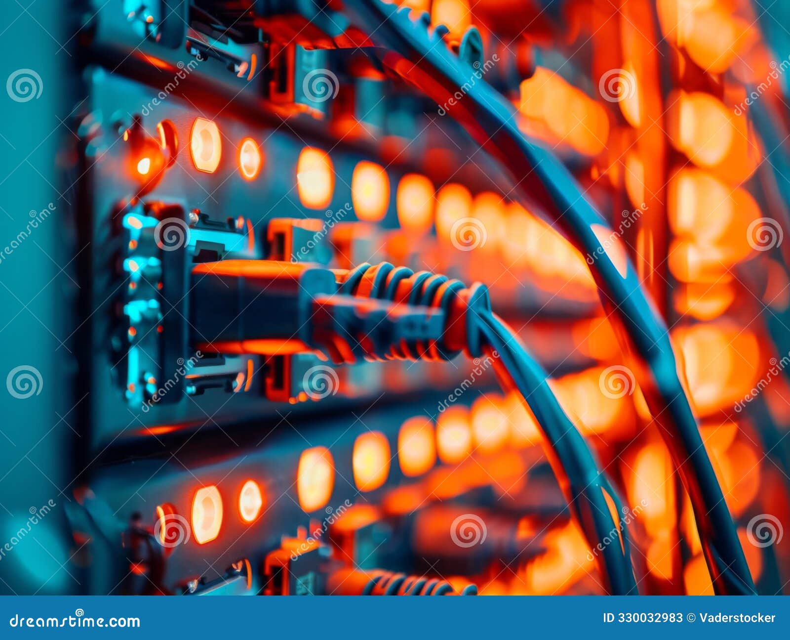 Server Rack with Network Cables and Glowing Lights Stock Illustration ...