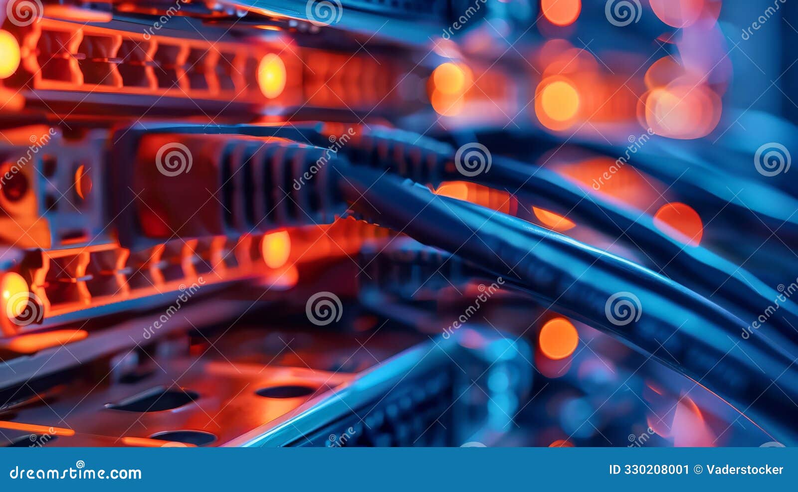 Server Rack with Network Cables and Red Lights Stock Illustration ...
