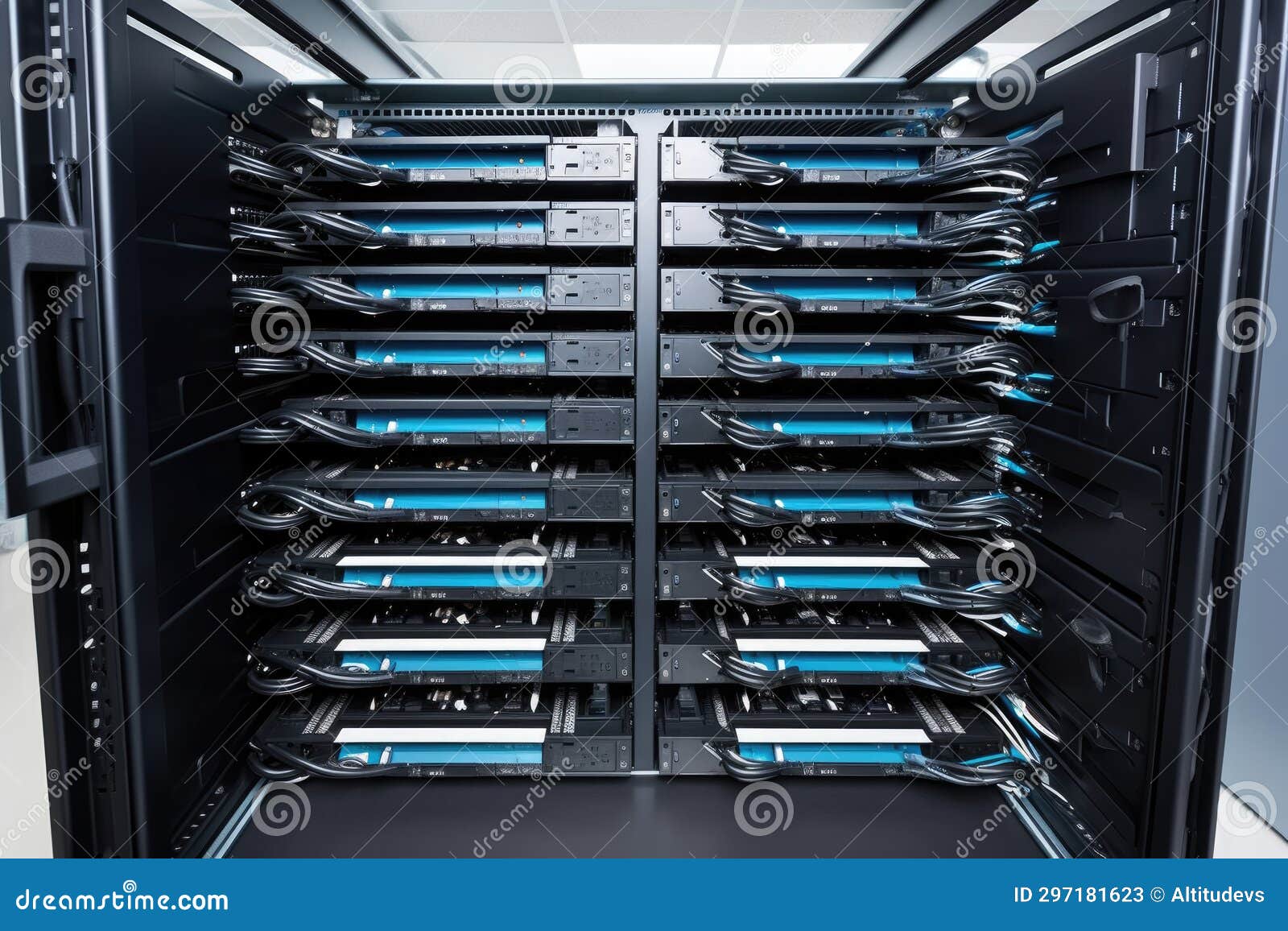 Server Rack with Open Drawers Revealing Hardware Stock Image - Image of ...