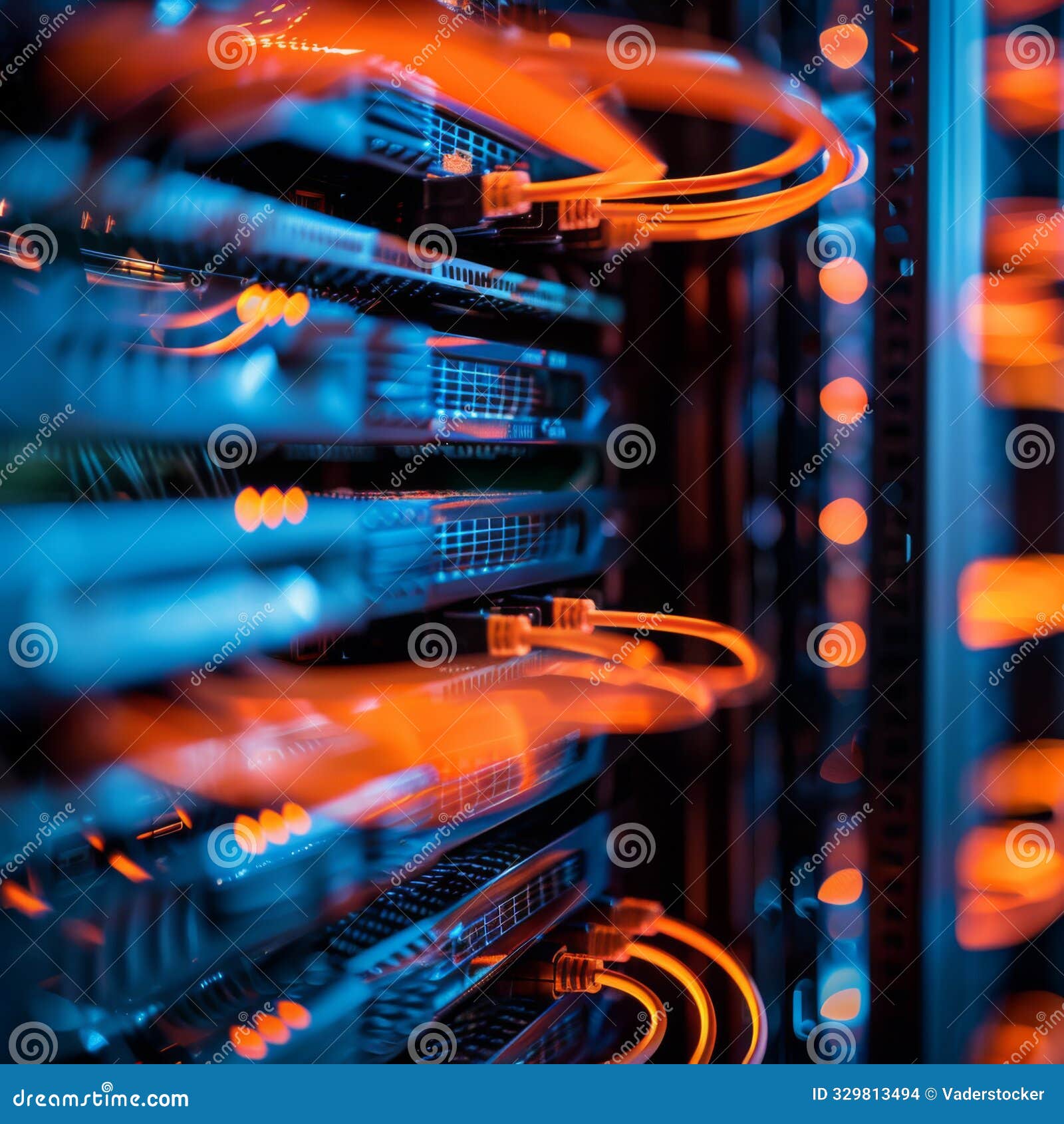 Server Rack with Orange Fiber Optic Cables Stock Illustration ...