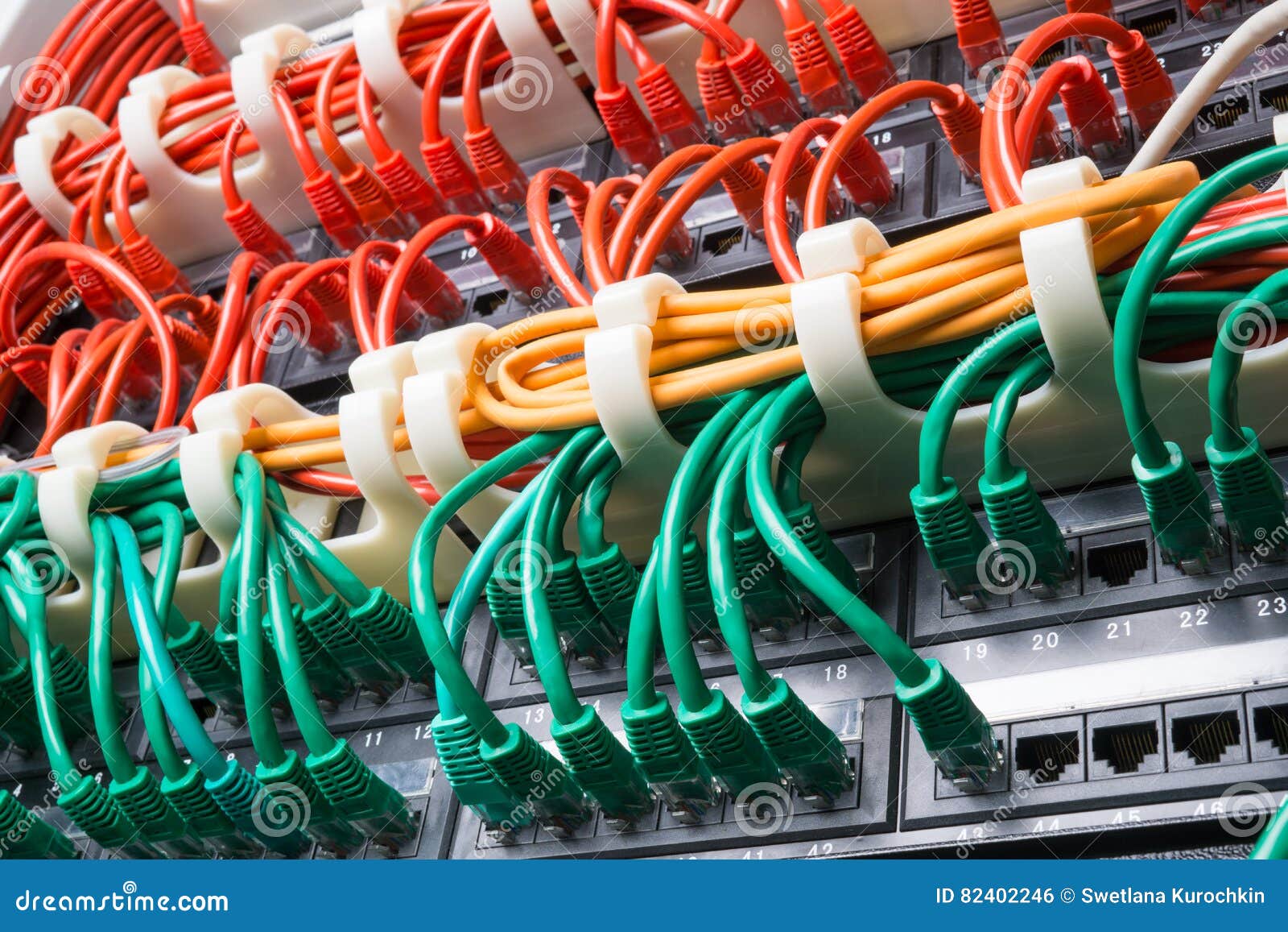 Server Rack with Red, Yellow and Green Cables Stock Photo - Image of ...