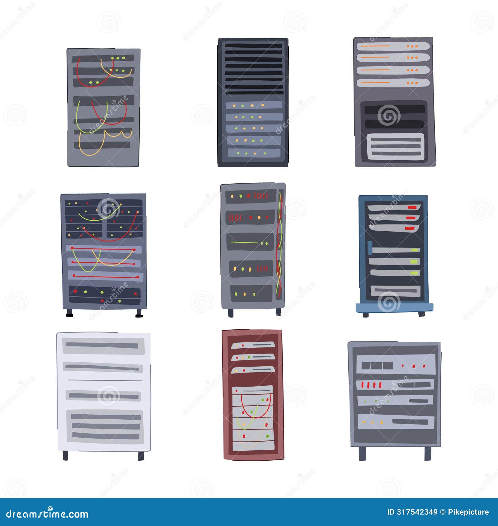 Server Rack Set Cartoon Vector Illustration Stock Vector - Illustration ...