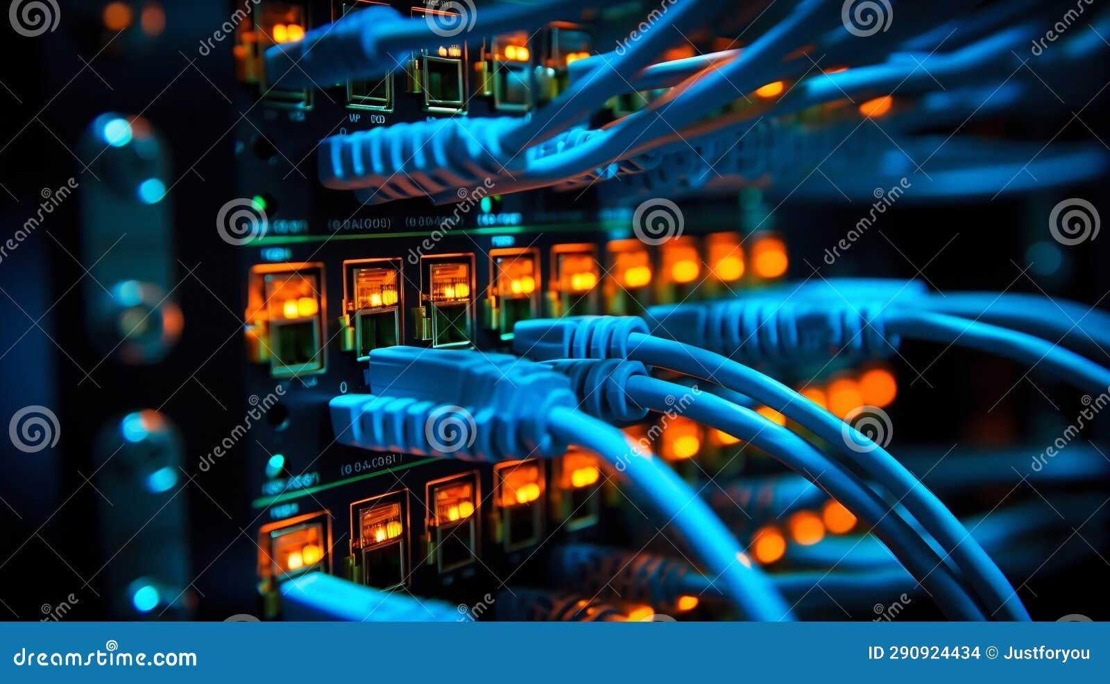 Server Rack Switch Ports with Connected Cables. Generative Ai Stock ...