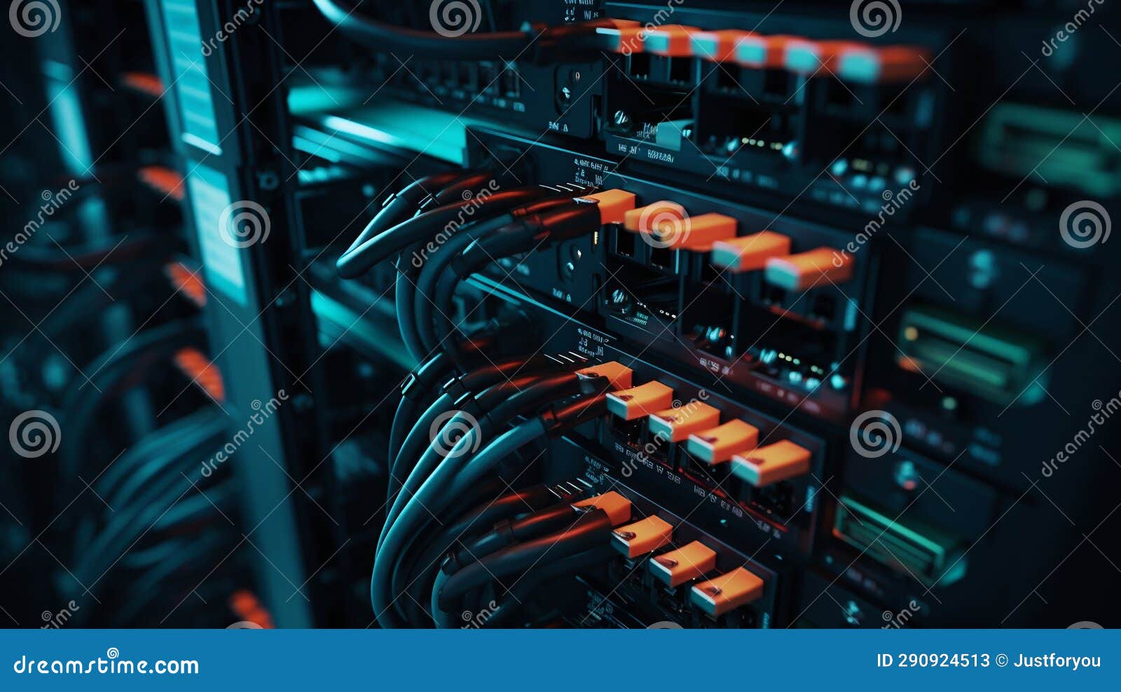Server Rack Switch Ports with Connected Cables. Generative Ai Stock ...