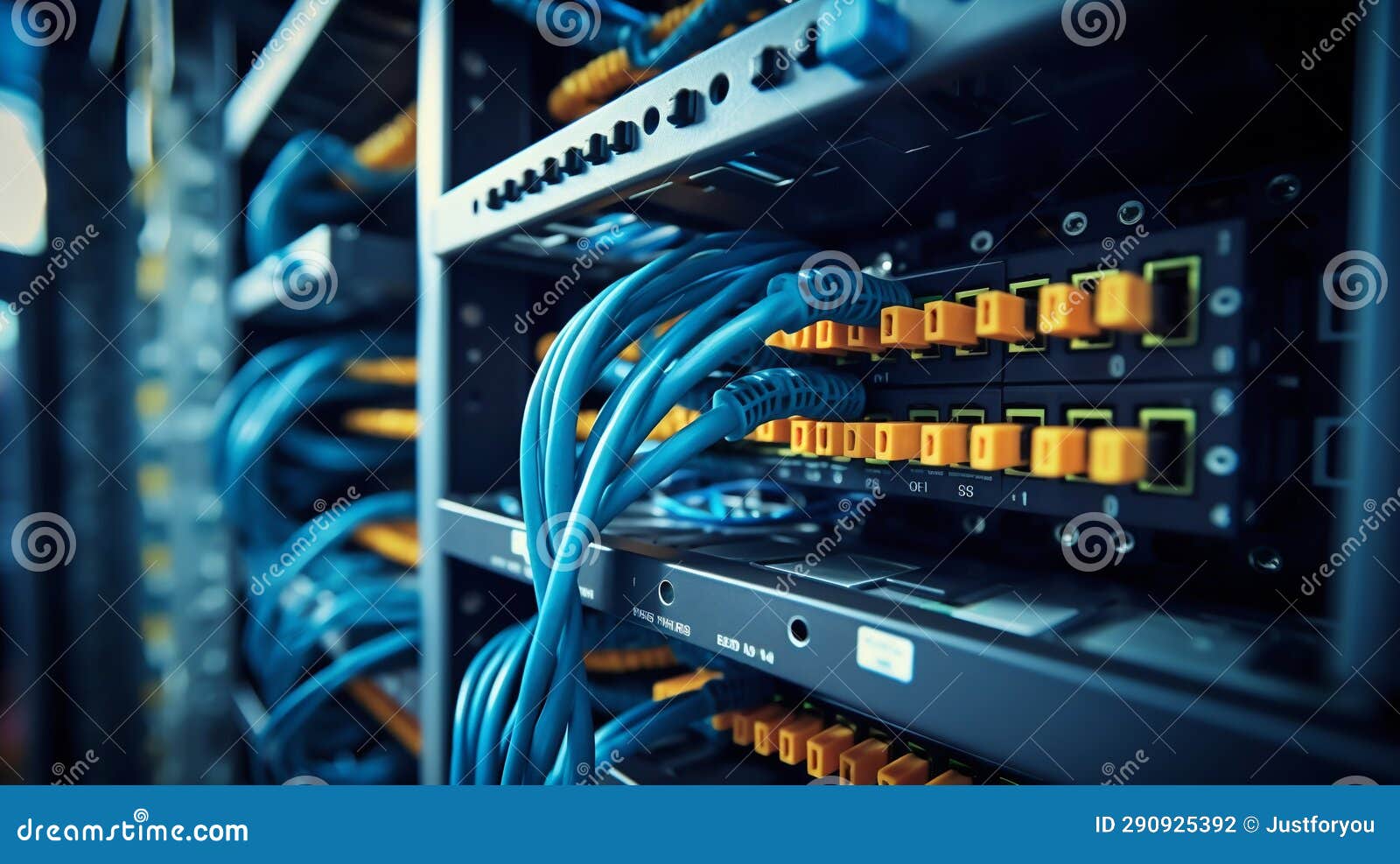 Server Rack Switch Ports with Connected Cables. Generative Ai Stock ...