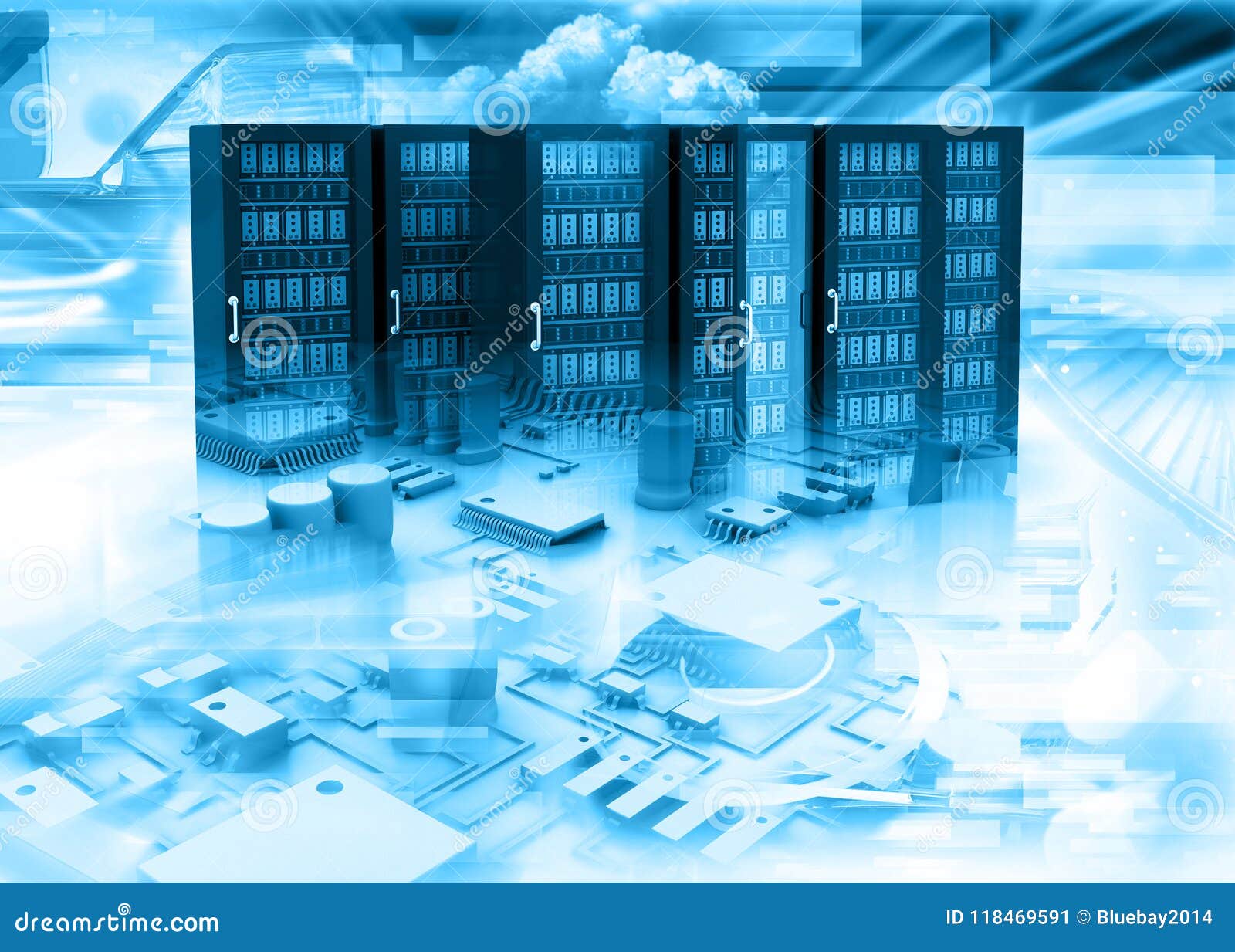 Server Racks in Abstract Technology Background Stock Illustration ...