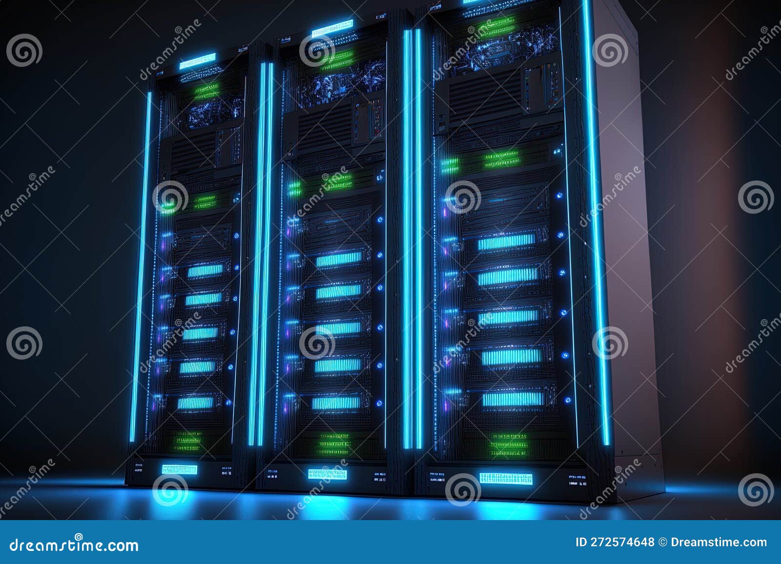 Server Racks with Blue Backlighting Stock Illustration - Illustration ...