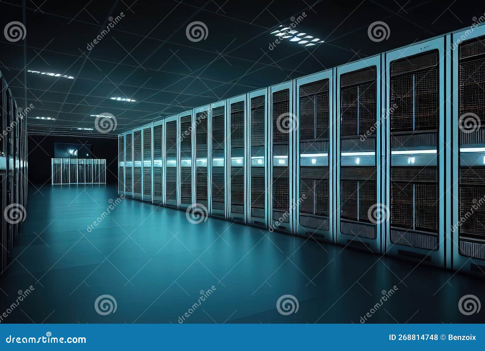 Server Racks in Computer Network Security Server Room Data Center. 3D ...