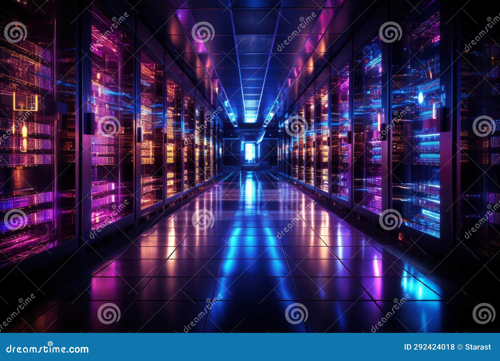 Server Racks in Computer Network Security Server Room, Futuristic Data ...
