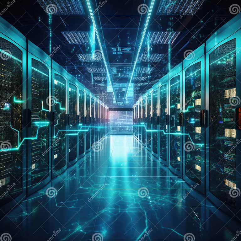 Server Racks in Computer Network Security Server Room Data Center. AI ...