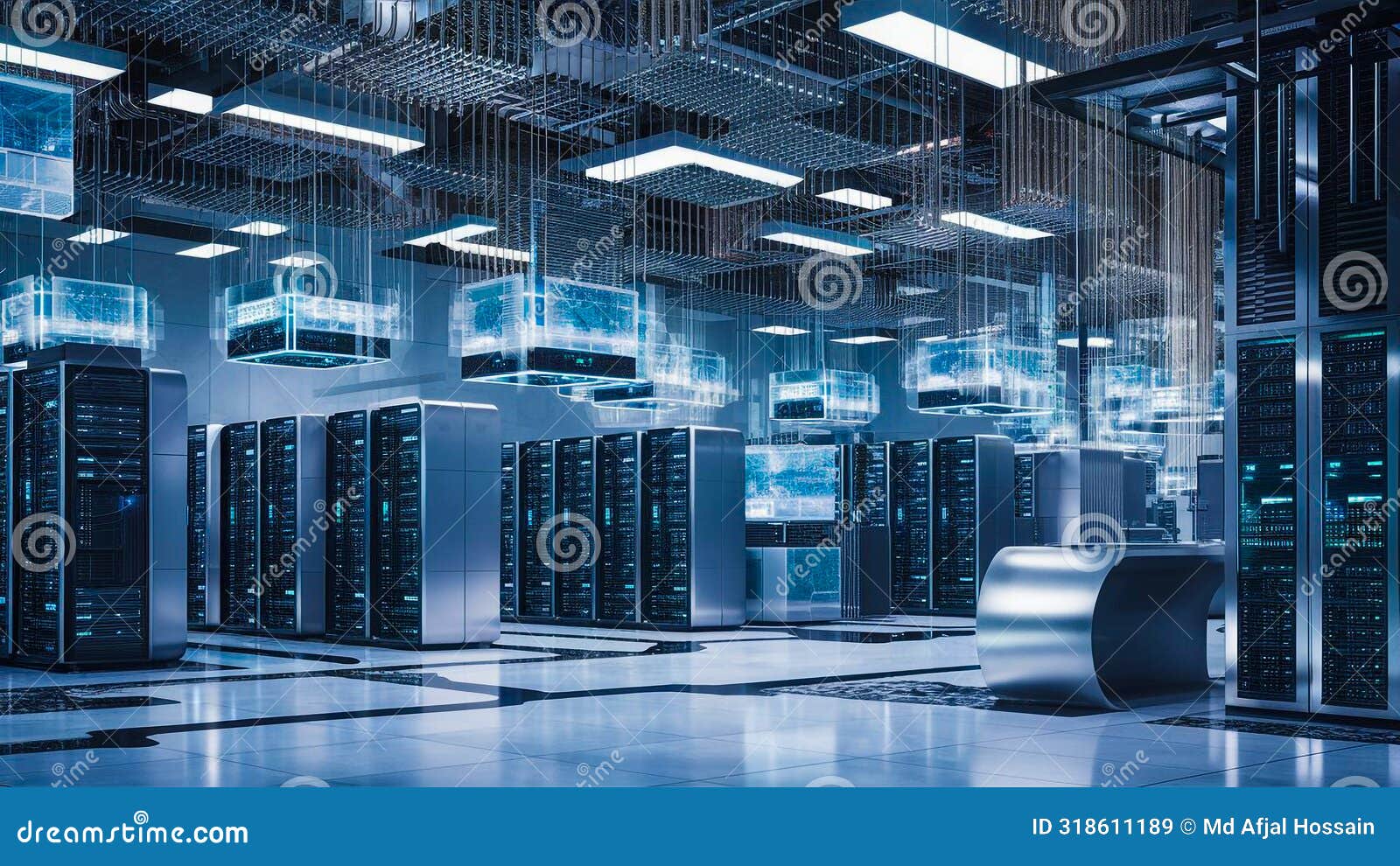 Server Racks in Computer Network Security Server Room Data Center. 3D Render Dark Blue Stock ...