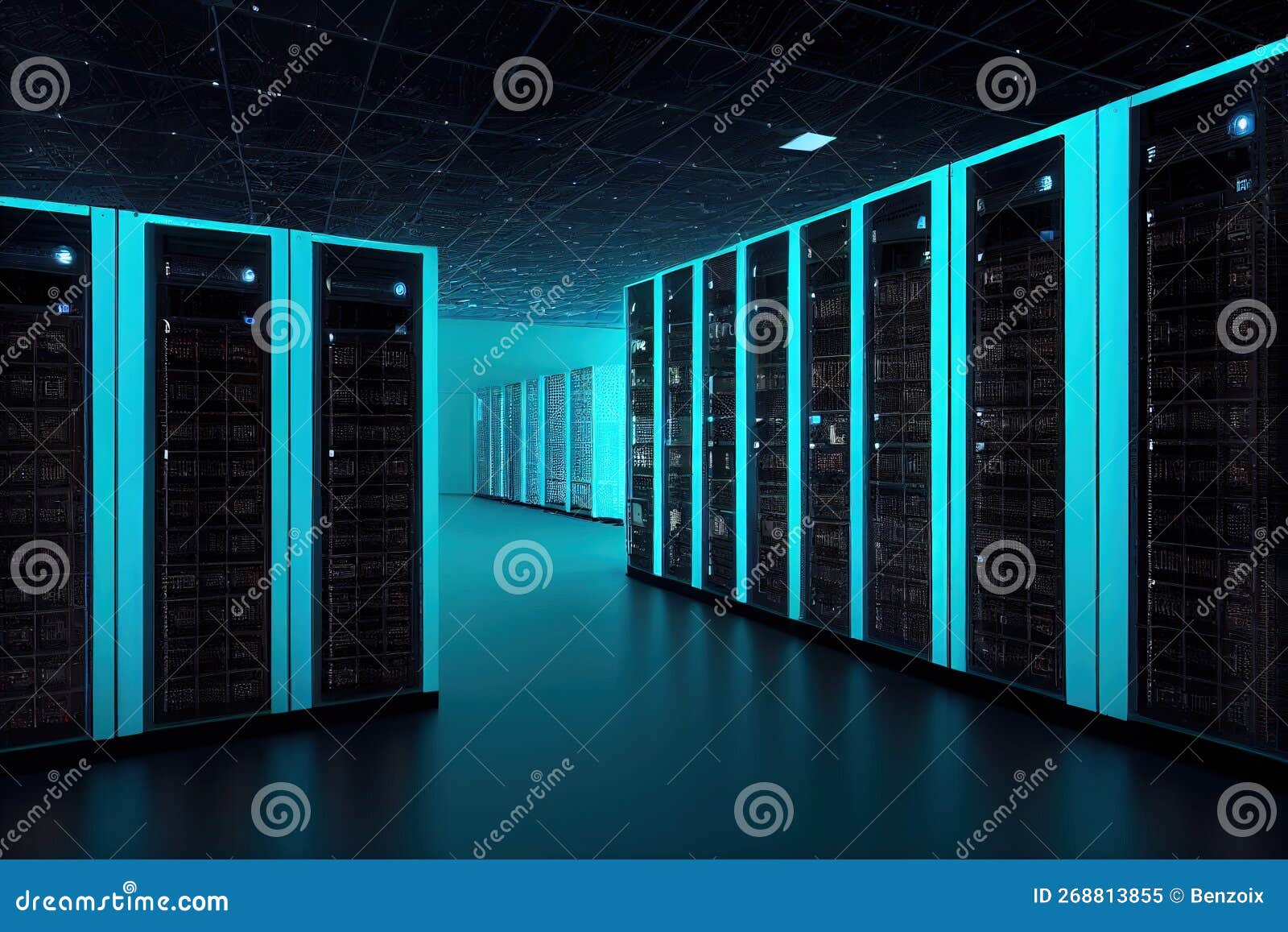 Server Racks In Computer Network Security Server Room Data Center Dark Blue Generative Ai