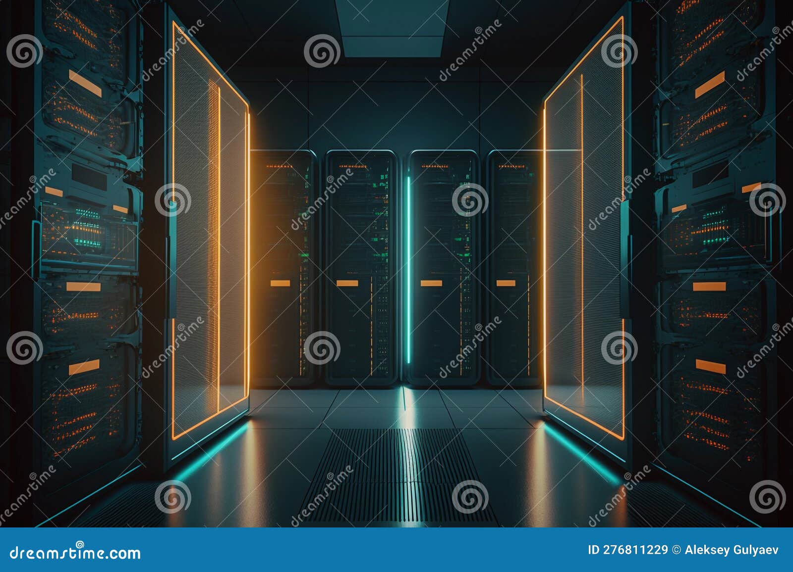Server Racks in Computer Network Security Server Room Data Center. AI ...