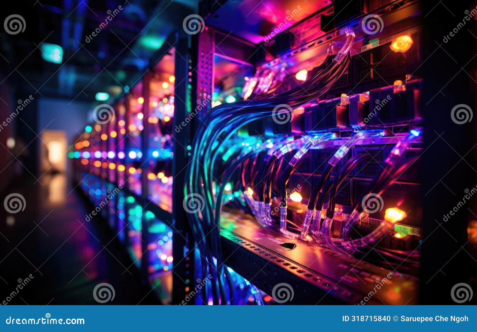 Server Racks in Computer Network Security Server Room Data Center. Dark ...