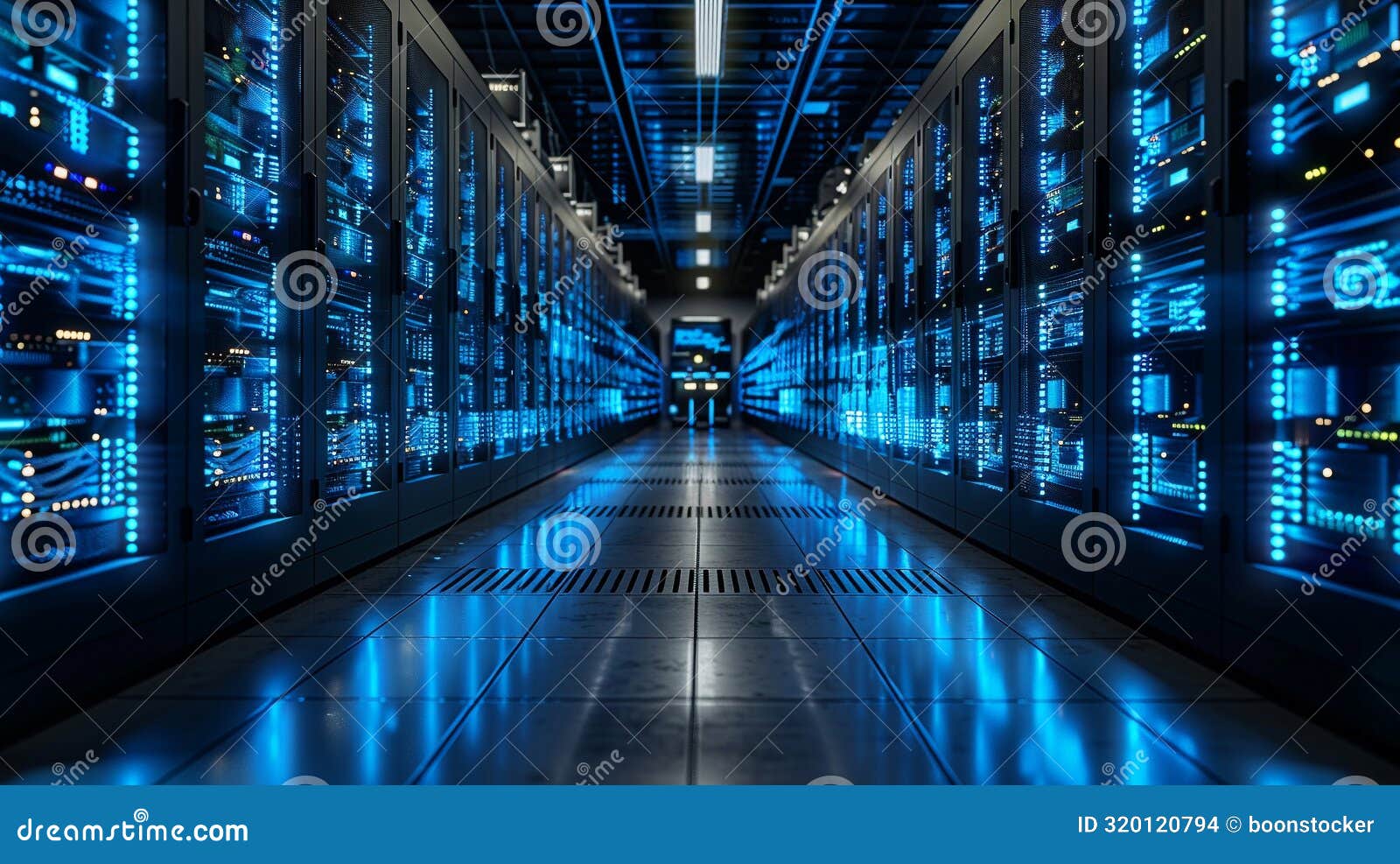 Server Racks in the Data Center. Evolution of it and Connectivity Stock ...