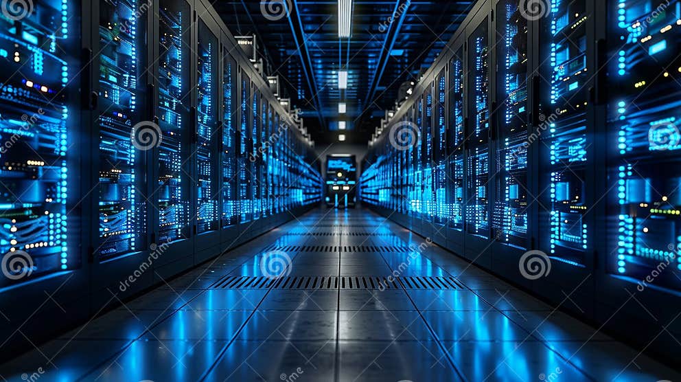 Server Racks in the Data Center. Evolution of it and Connectivity Stock Illustration ...