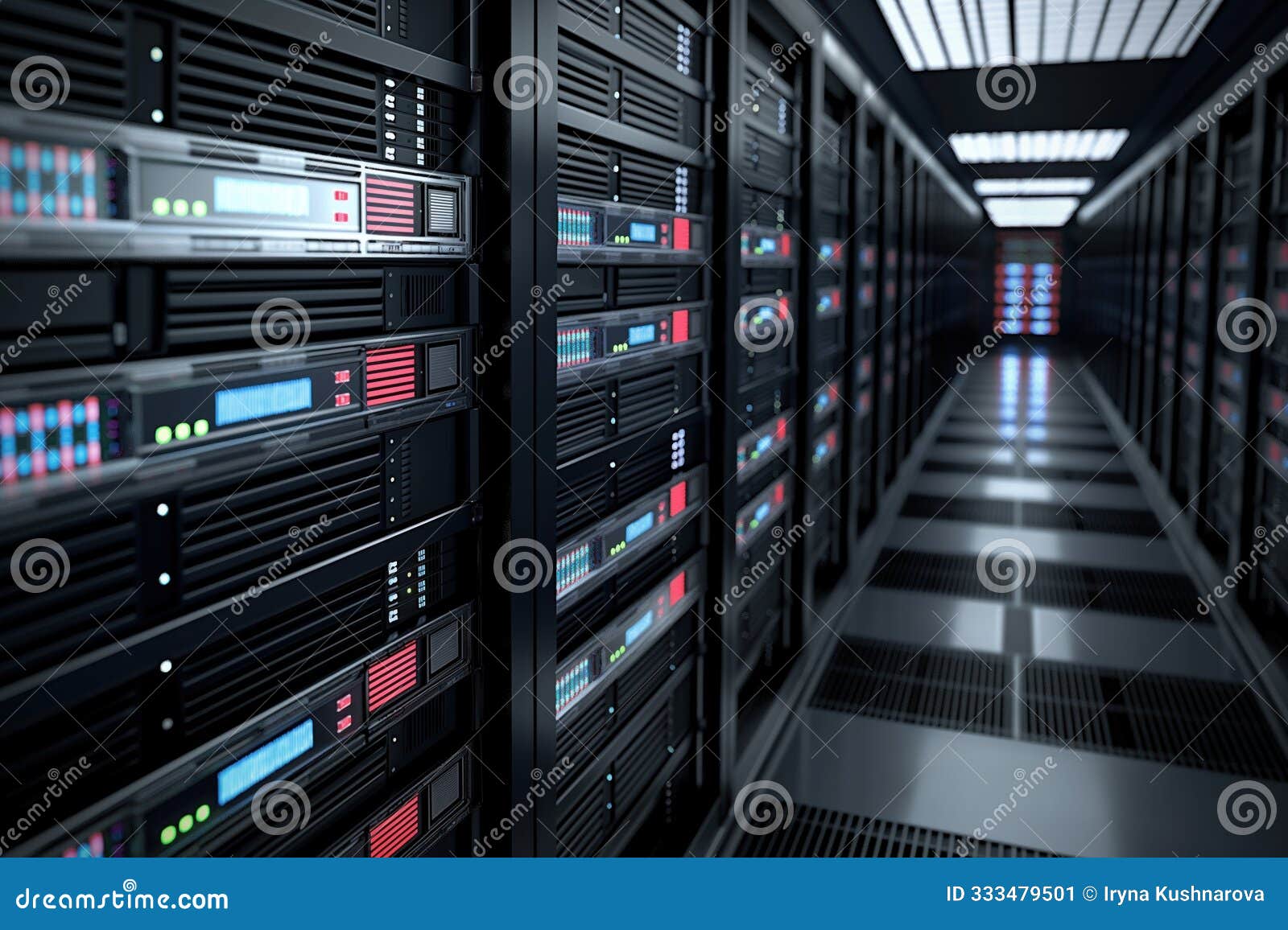 Server Racks in Data Center Room with Close-up View of Hardware ...