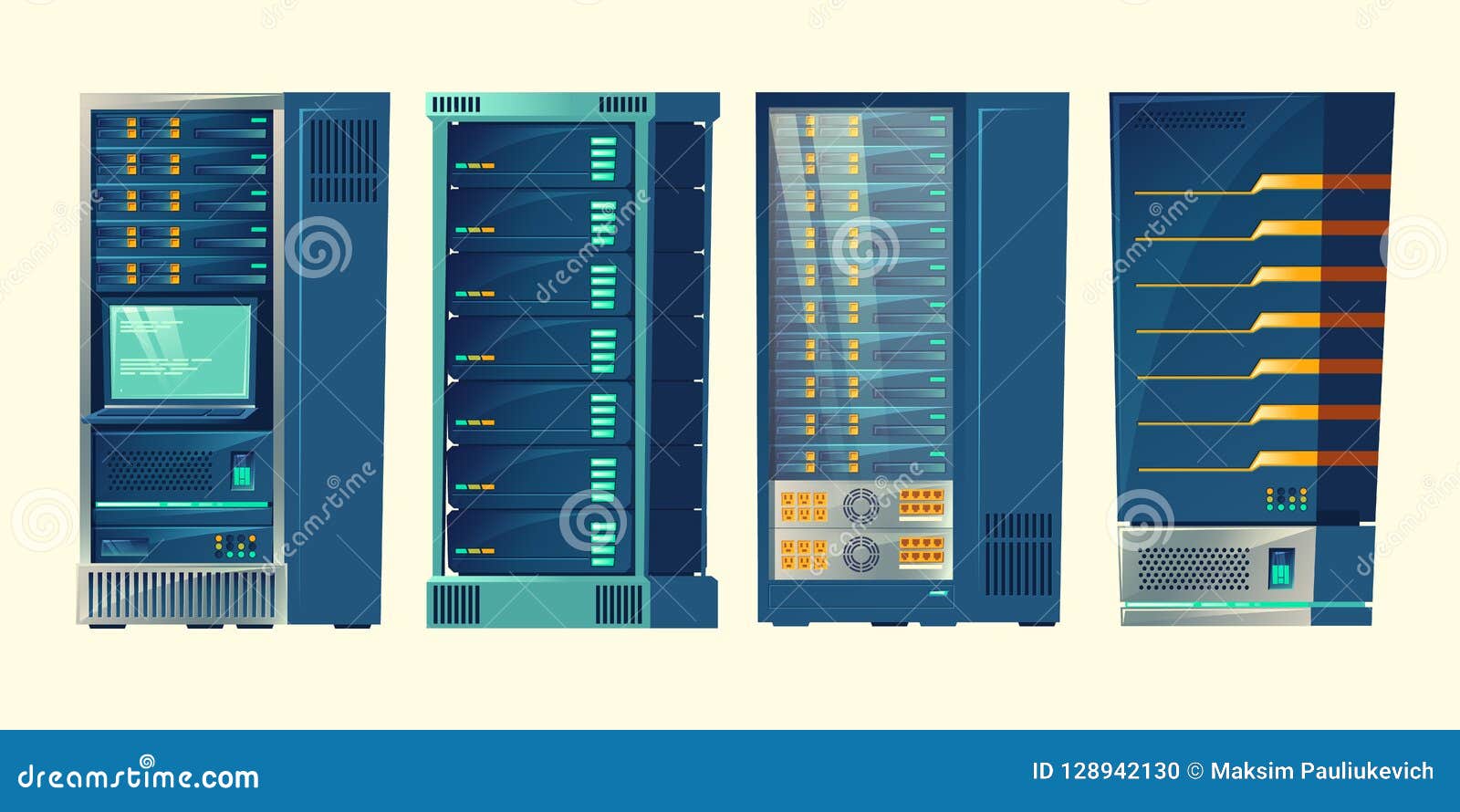 Cartoon Server Room With Cabinets With Servers Vector Illustration ...