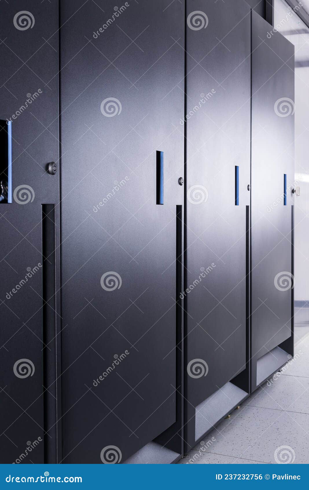 Server Racks with Detail on Door Lock Stock Photo - Image of blue ...