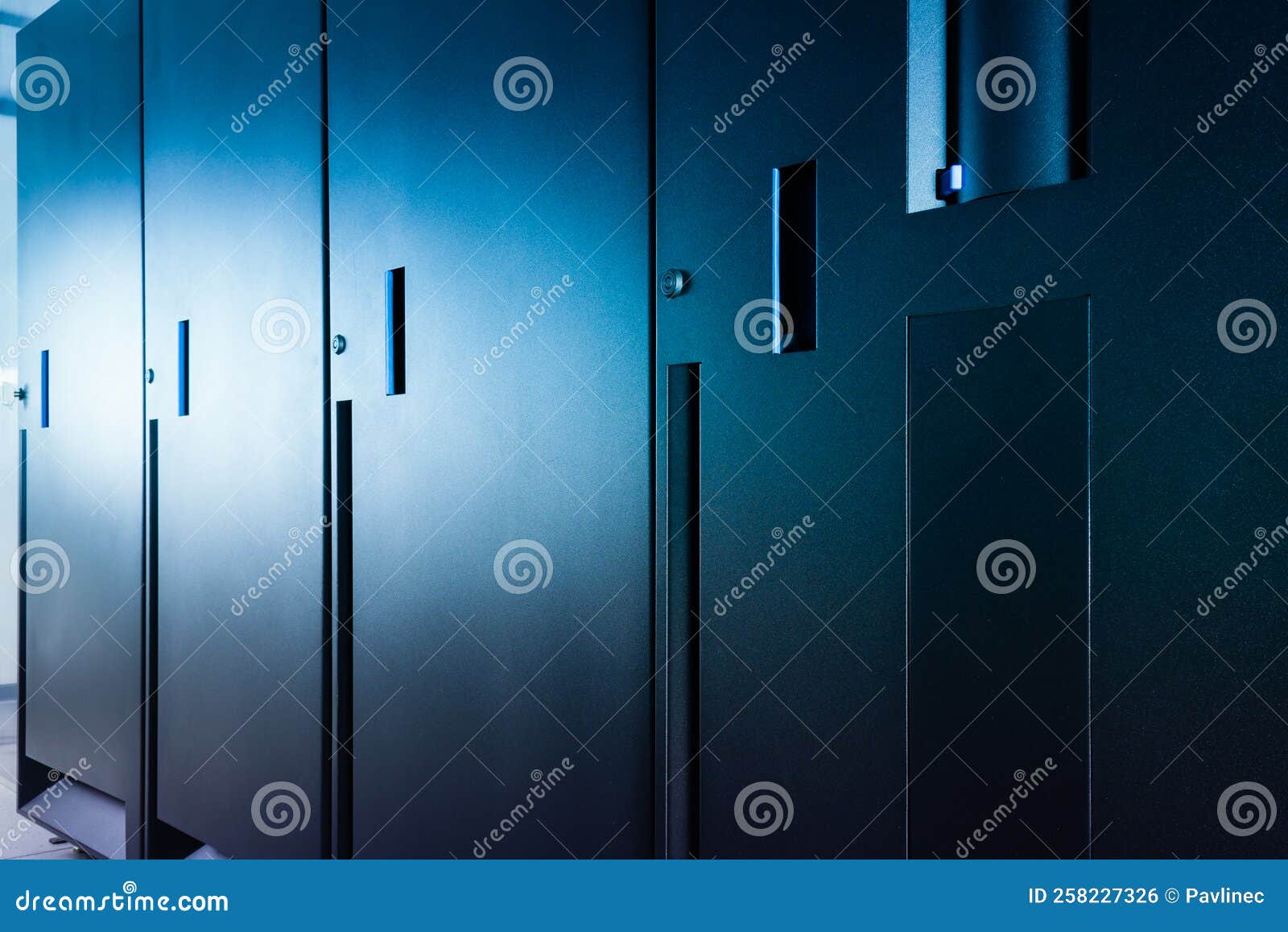 Server Racks with Detail on Door Lock Stock Photo - Image of computer ...