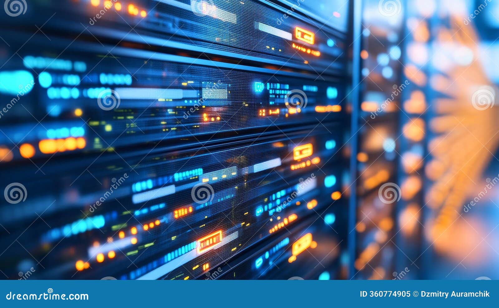 The Server Racks in the Digital Data Center Corridor are Brightly Lit ...