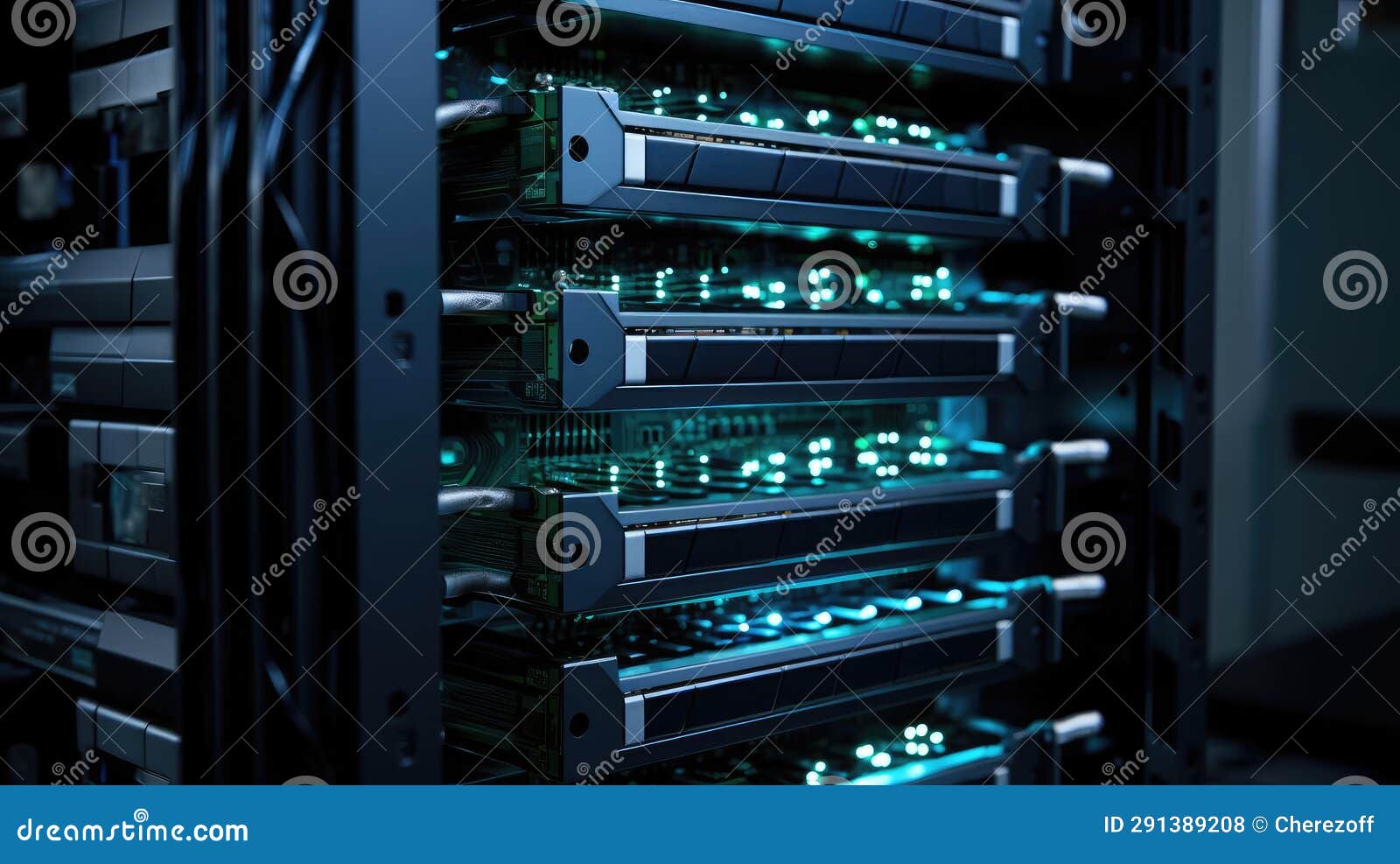 Server Racks with Equipment and Wires Stock Photo - Image of security ...