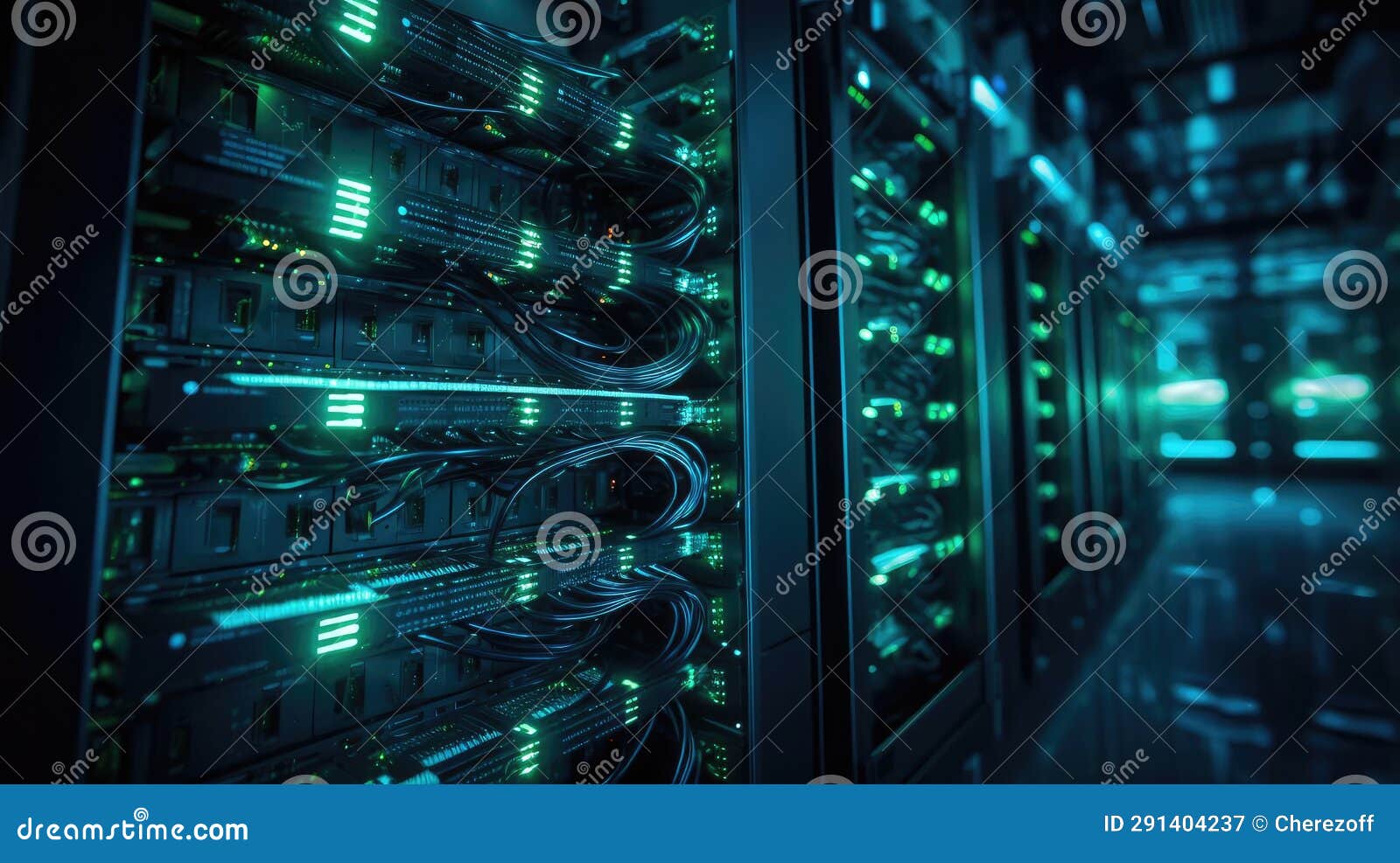 Server Racks with Equipment and Wires Stock Illustration - Illustration ...