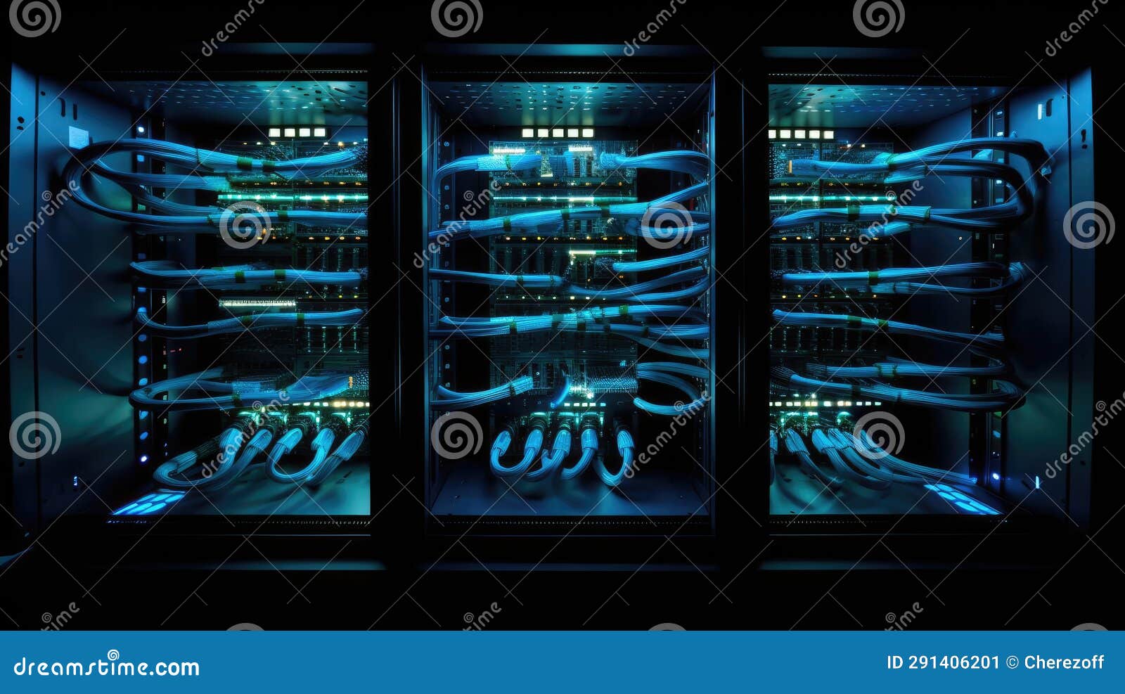 Server Racks with Equipment and Wires Stock Image - Image of server ...