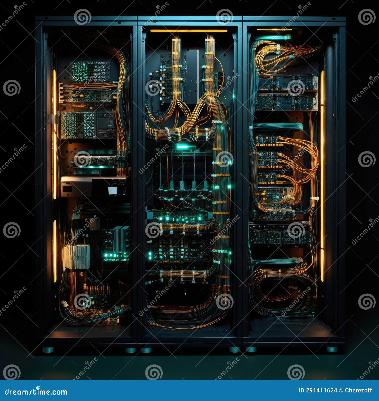 Server Racks with Equipment and Wires Stock Illustration - Illustration ...