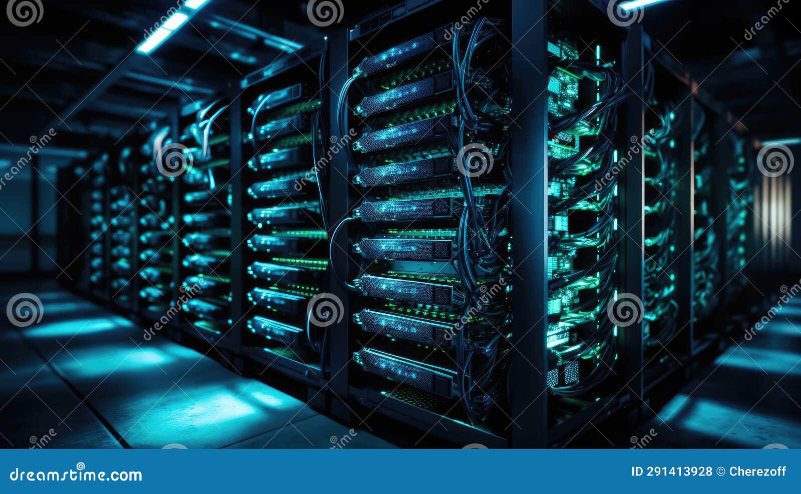 Server Racks with Equipment and Wires Stock Photo - Image of tangled ...