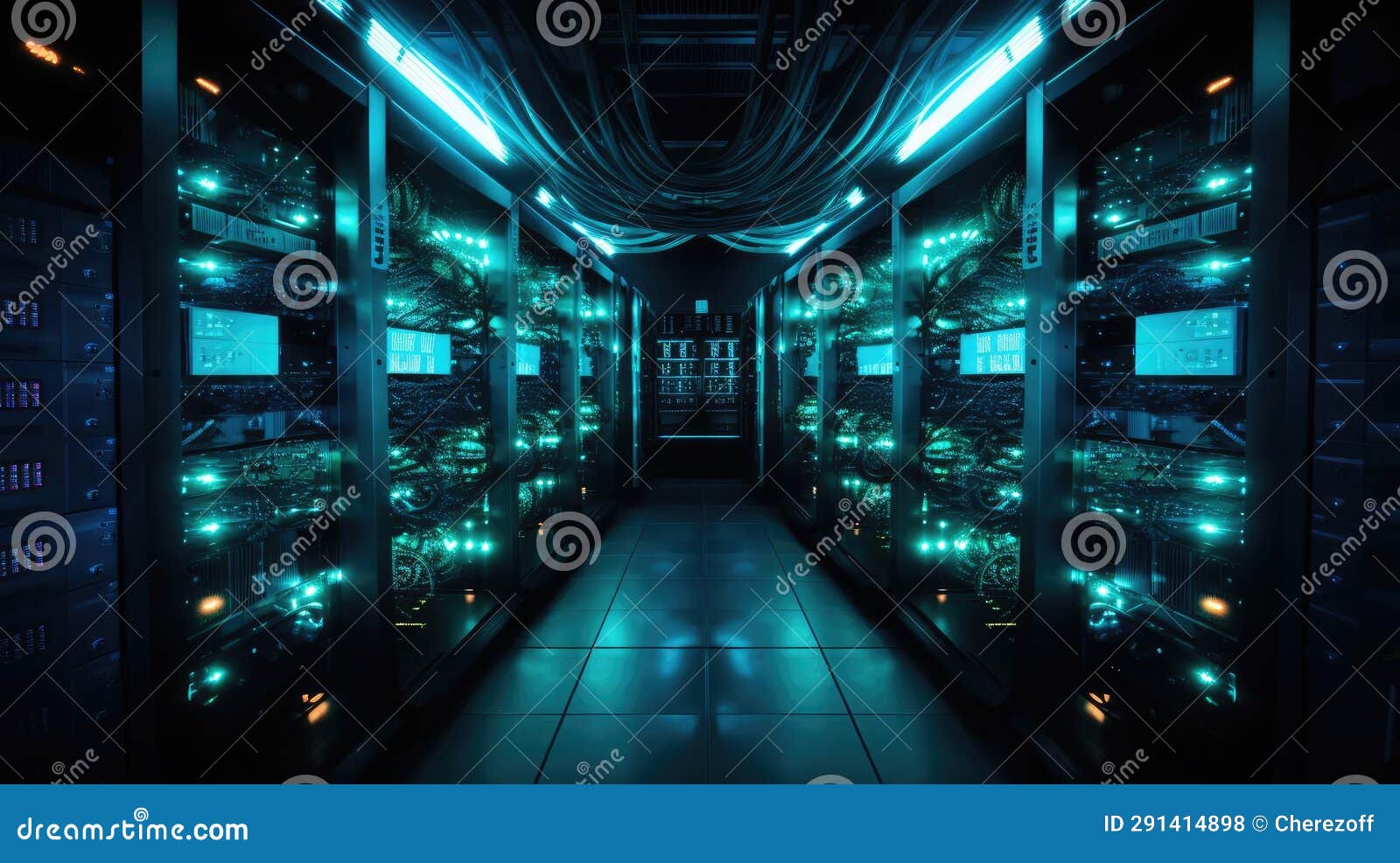 Server Racks with Equipment and Wires Stock Photo - Image of ...