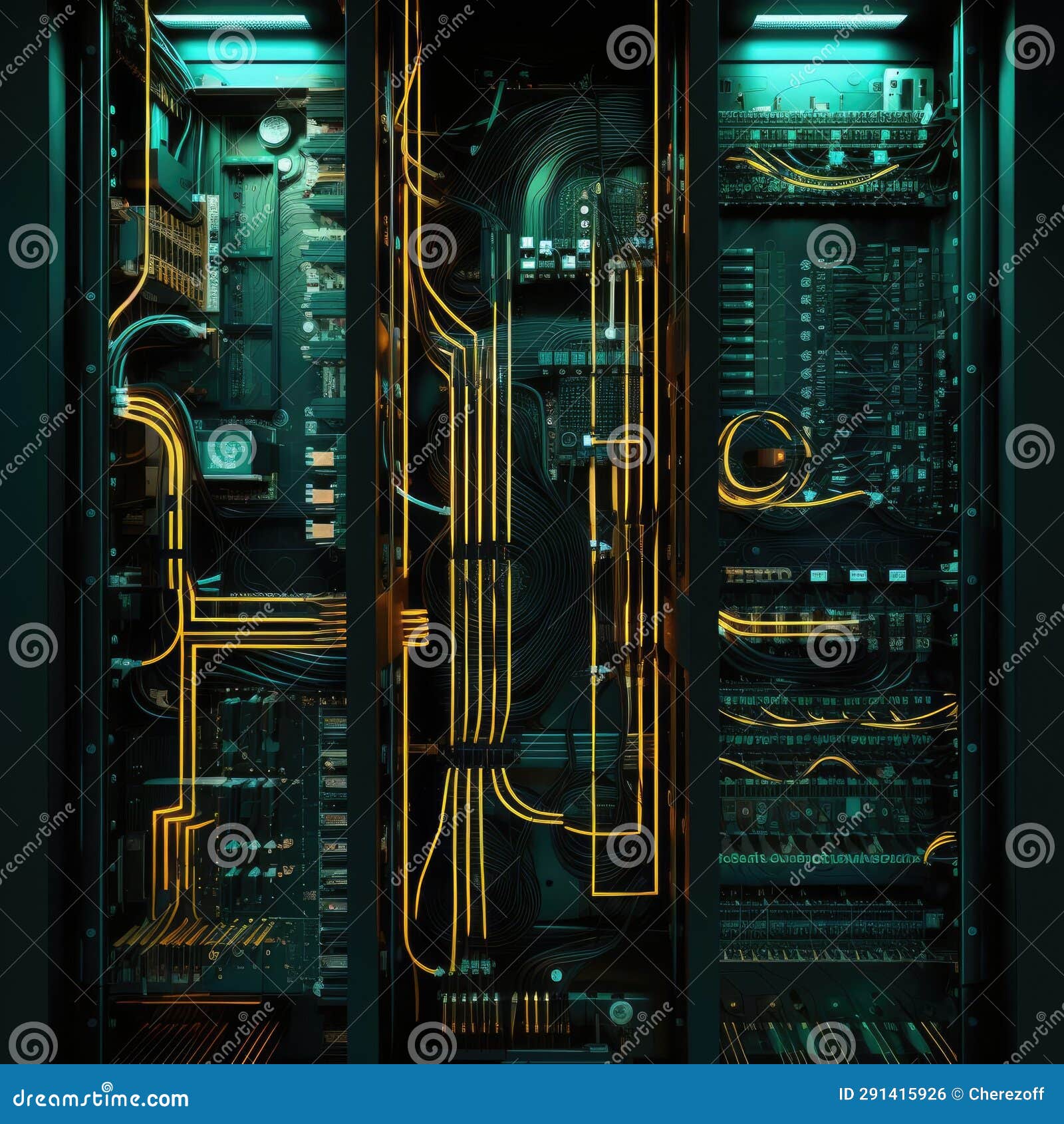 Server Racks with Equipment and Wires Stock Photo - Image of ...